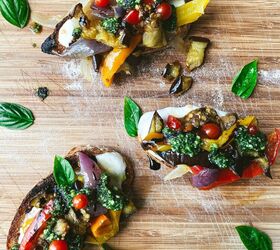 Roasted Vegetable Crostini With Homemade Pesto | Foodtalk