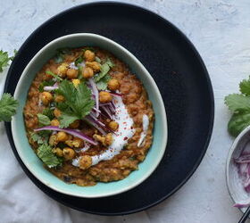 Red Lentil Dhal With Crispy Chickpeas, Pickled Red Onion, and Yoghurt ...